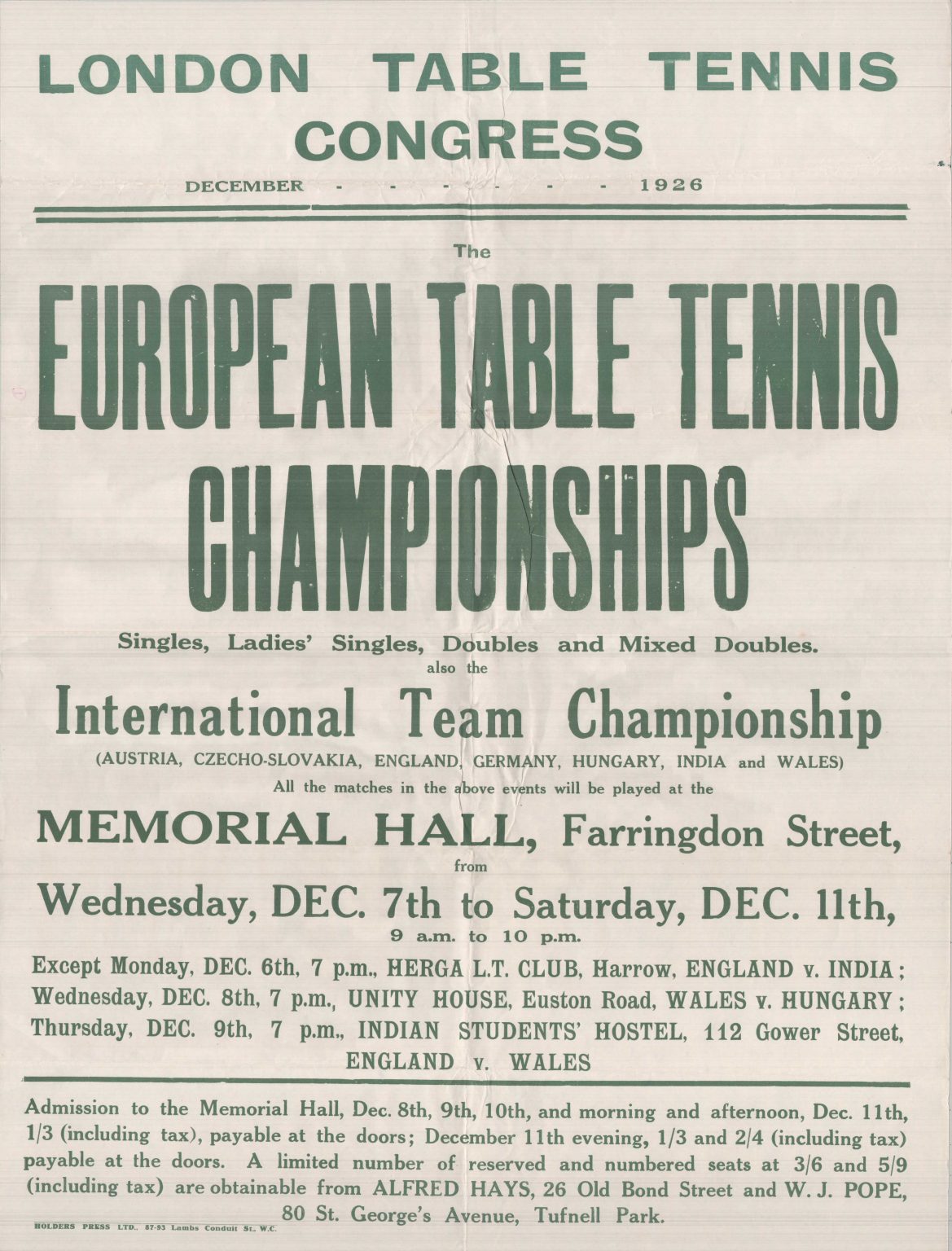London 1926: How the World Championships was born - Table Tennis England